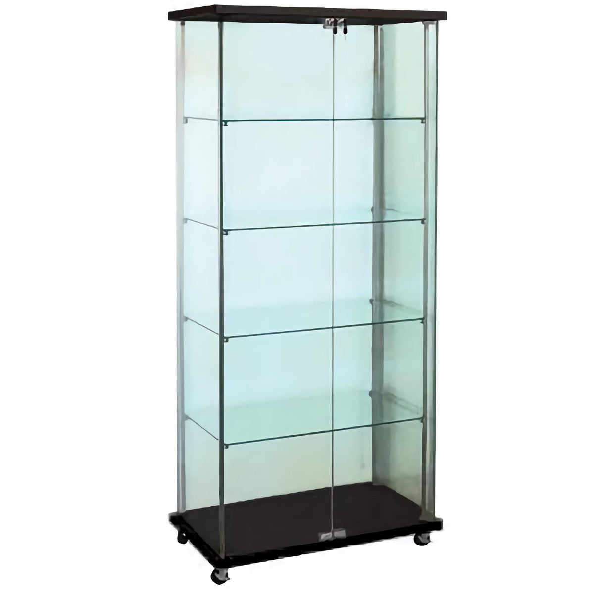 Frameless Glass Display Case Cabinet | 4 Shelf Tower | Laminate Accents ...